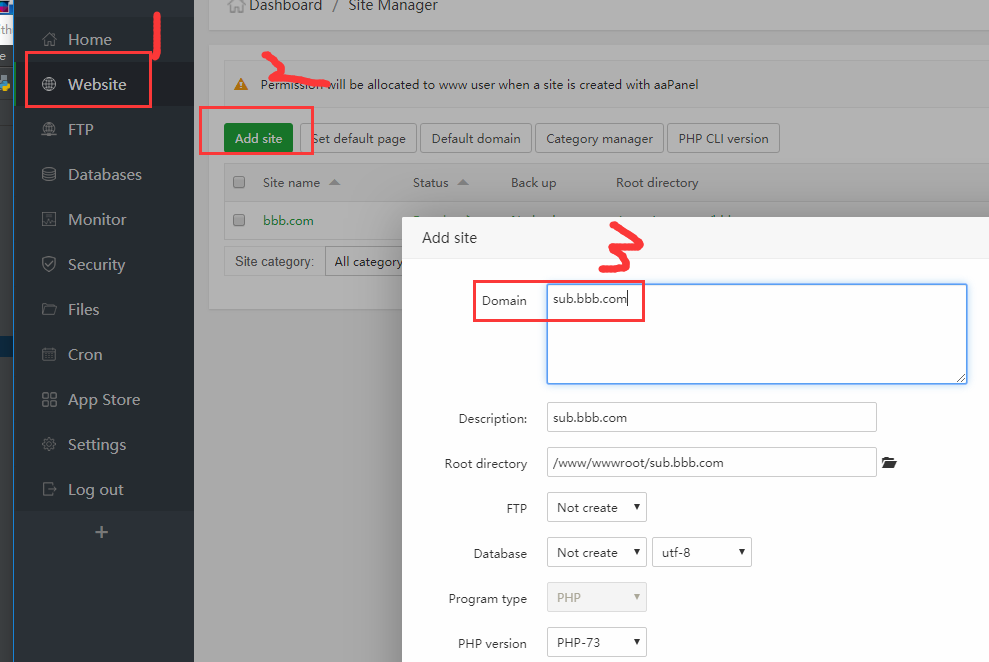Add Subdomain Aapanel Free Hosting Control Panel One Click Lamplemp