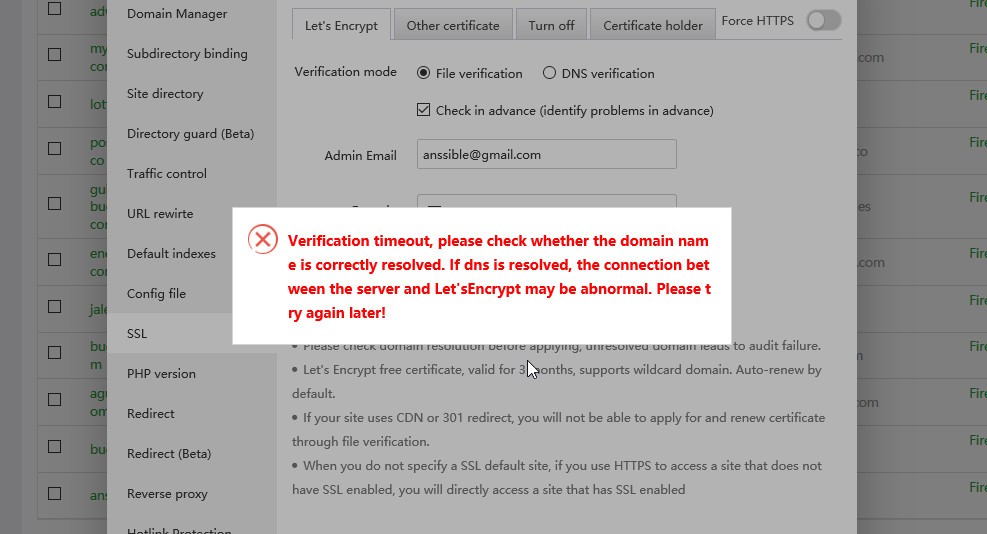 Verification SSL timeout. Please try again later! - aaPanel - Free ...