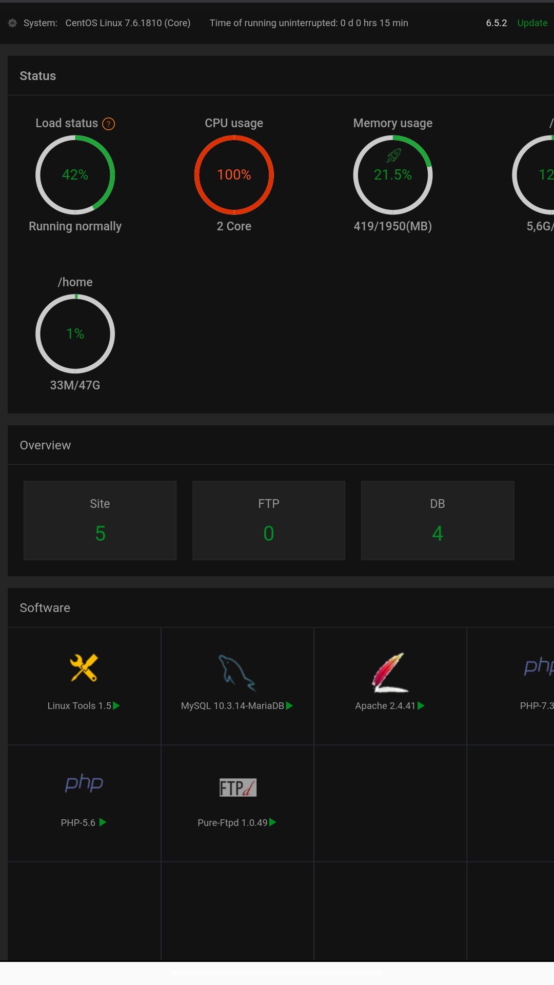 Cpu 100% full & update problem - aaPanel - Free Hosting control panel. One-click LAMP/LEMP.
