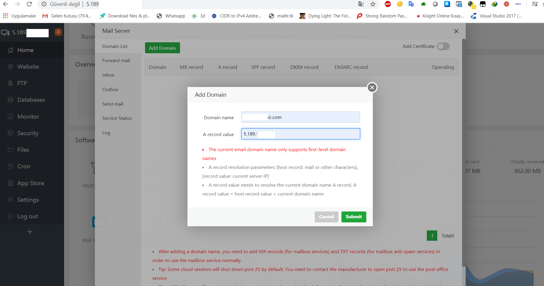 Mail Server Cant Installed Correctly For Ipv4 Domain Aapanel Free Hosting Control Panel