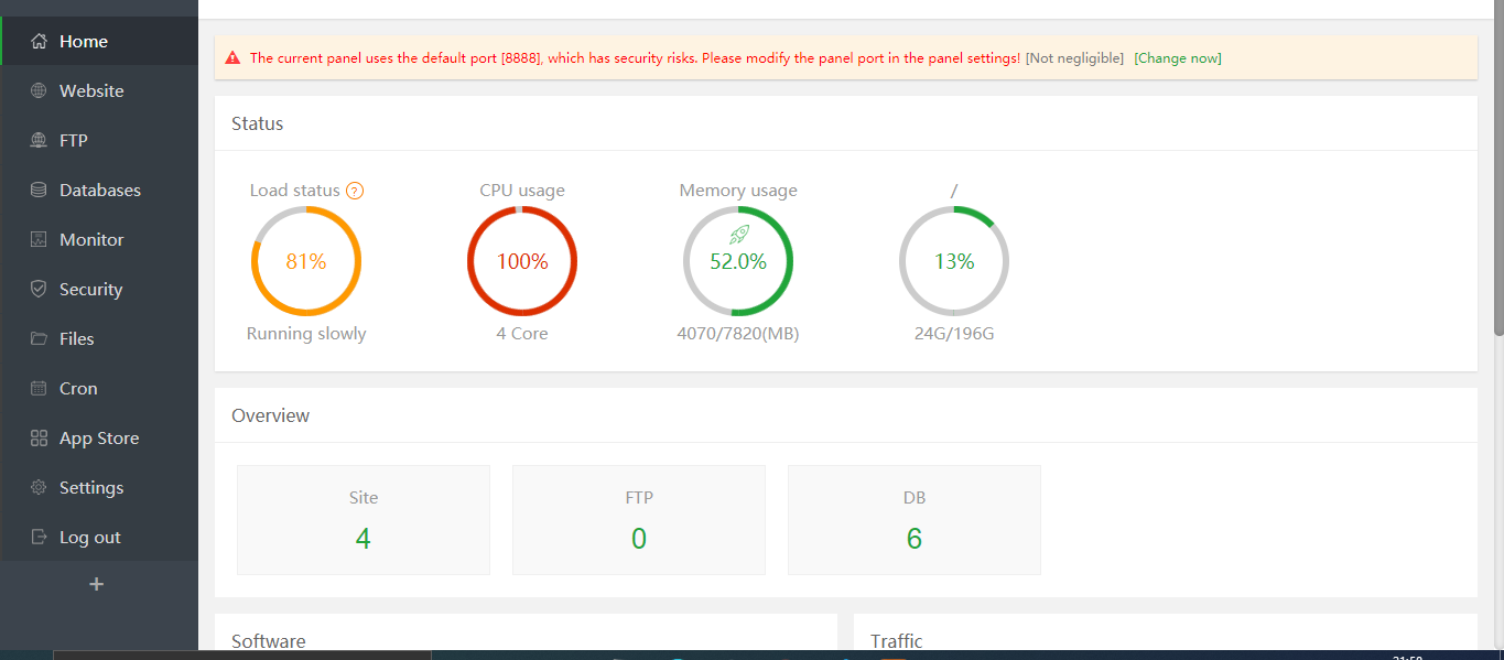 High Load Status And Cpu Usage Aapanel Free Hosting Control Panel One Click Lamplemp