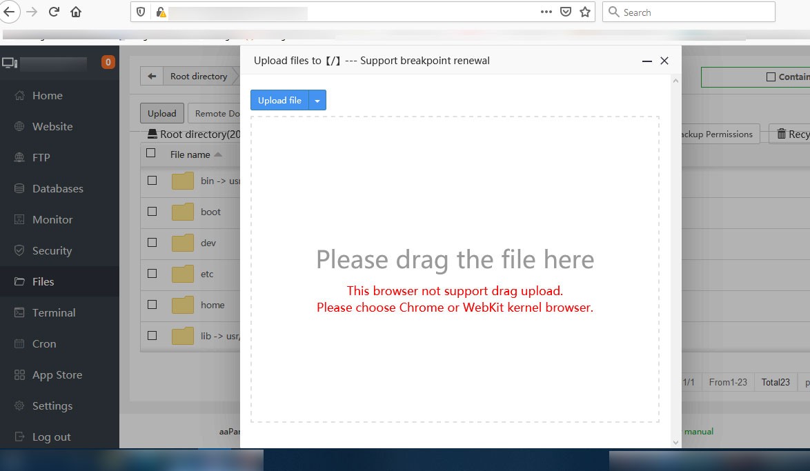 Upload Dialog Box Is Too Large For Appearing Buttons Aapanel Free Hosting Control Panel