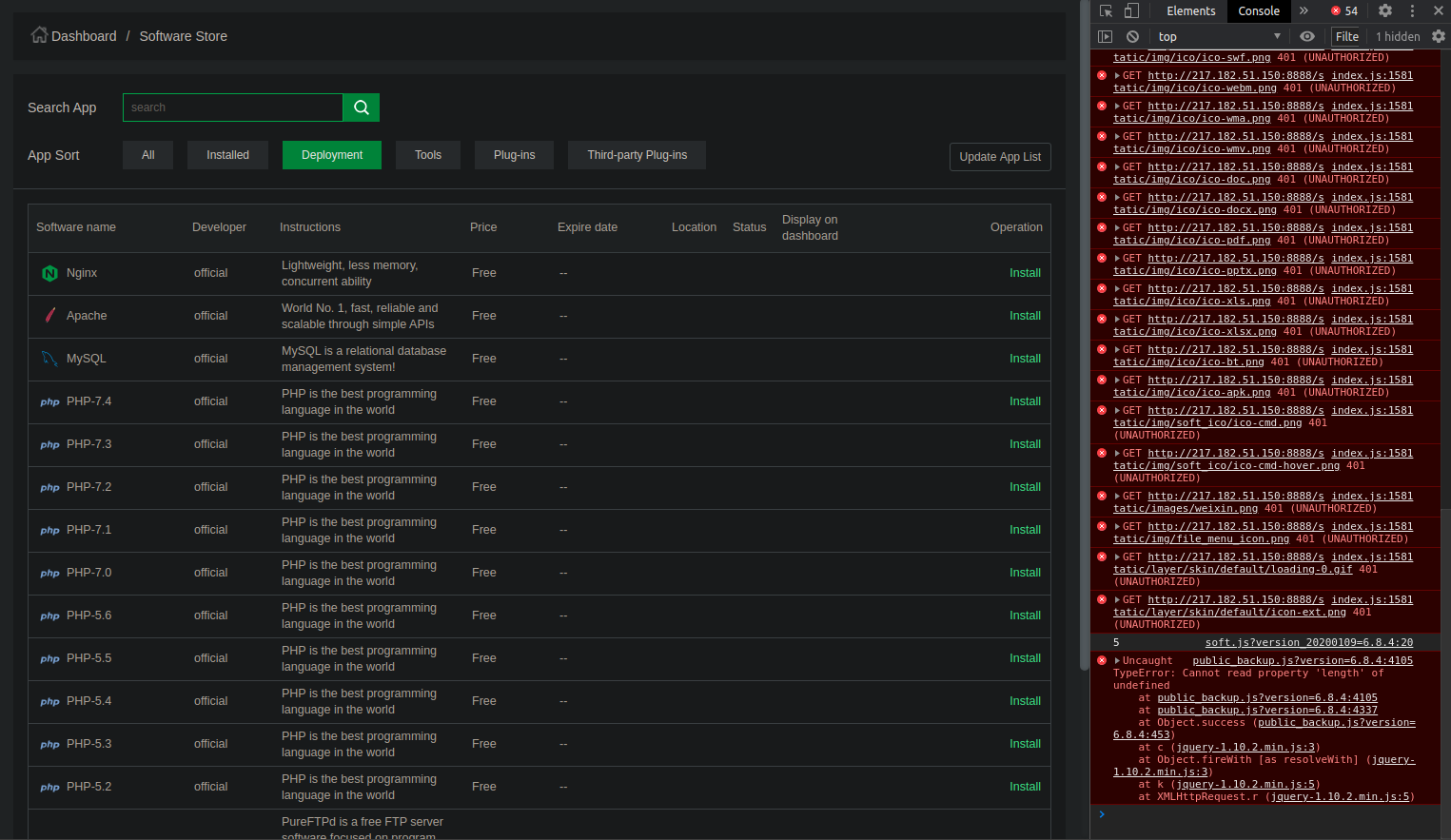 Cannot Install An App In The App Store Aapanel Free Hosting Control Panel One Click Lamplemp