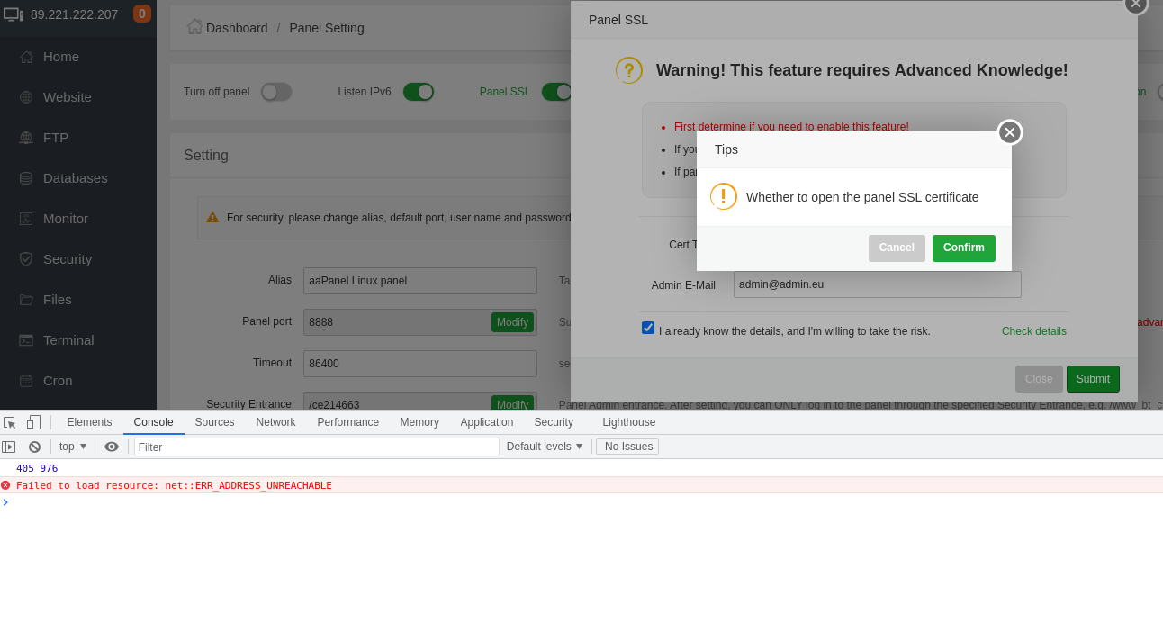 Settings aapanel enable SSL dont open a modal win. - aaPanel - Free Hosting control panel. One ...