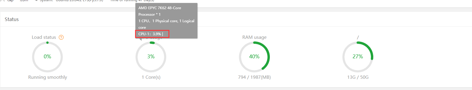Cpu Usage Aapanel With Cpu On Terminal Aapanel Free Hosting Control Panel One Click Lamplemp
