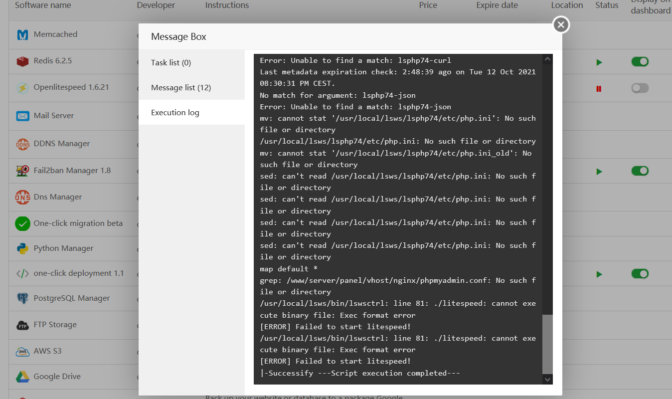 Openlitespeed Install Error Aapanel Free Hosting Control Panel One Click Lamplemp