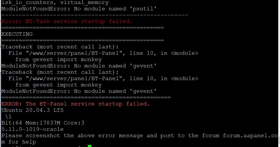 Installation Error Aapanel Free Hosting Control Panel One Click Lamp Lemp
