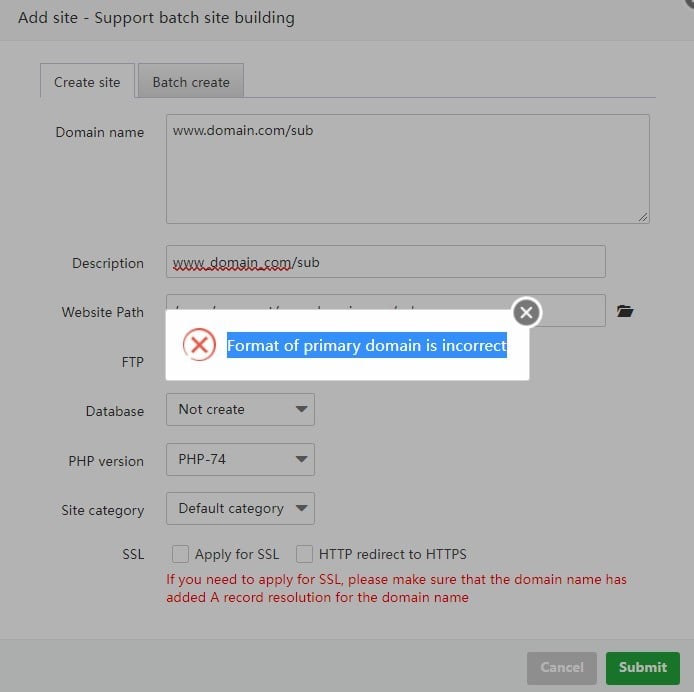 Format of domain is invalid! - aaPanel - Free Hosting control panel ...