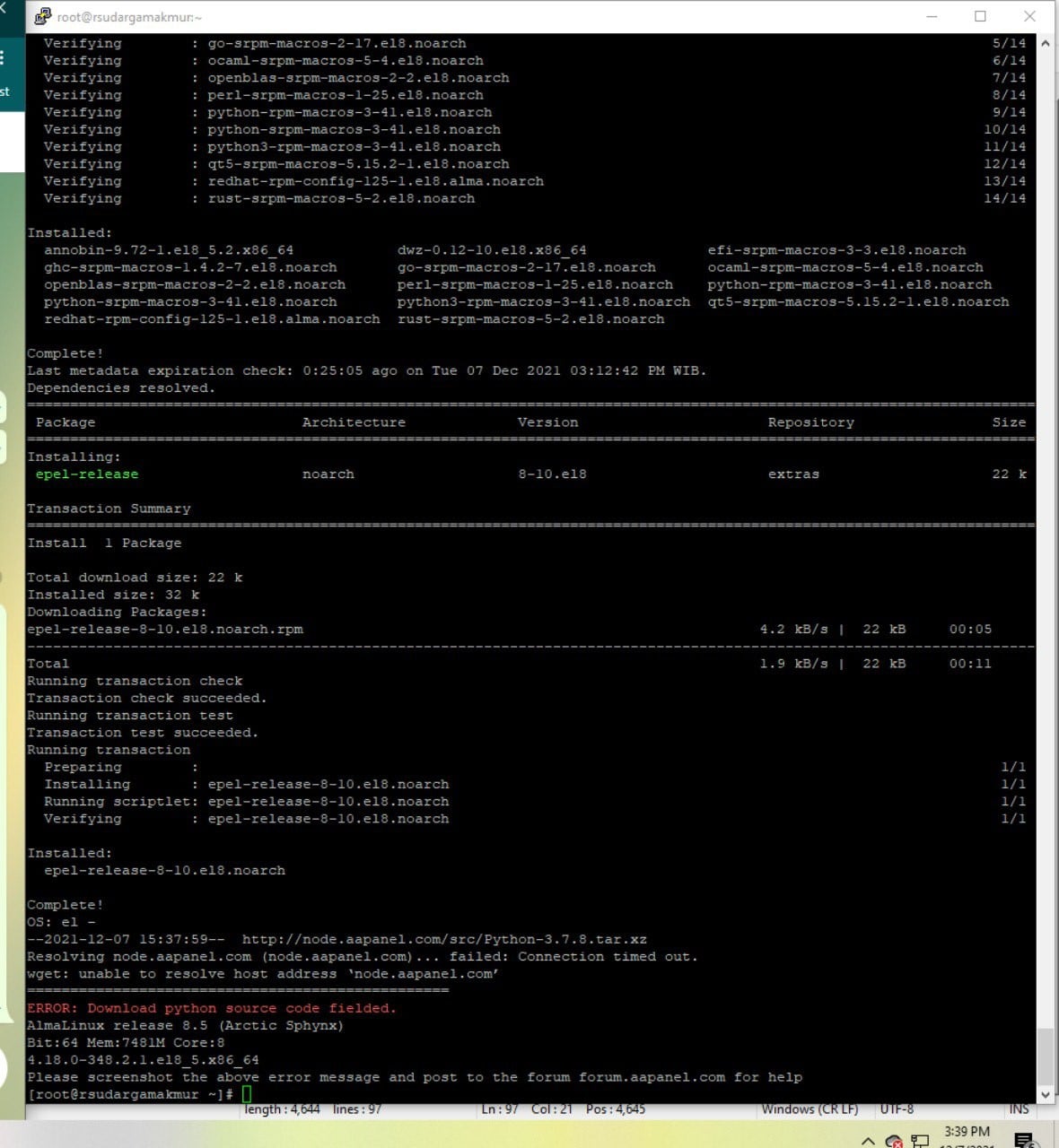 ERROR: Download python source code fielded. - aaPanel - Free Hosting control panel. One-click ...