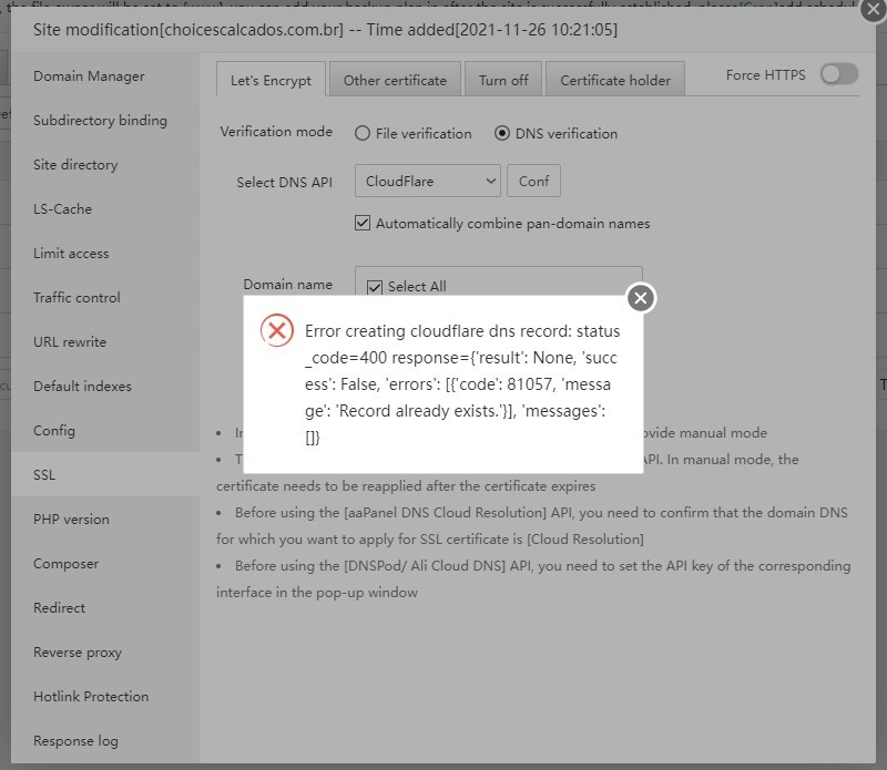 Problem Enabling Ssl With Cloudflare Aapanel Free Hosting Control Panel One Click Lamplemp