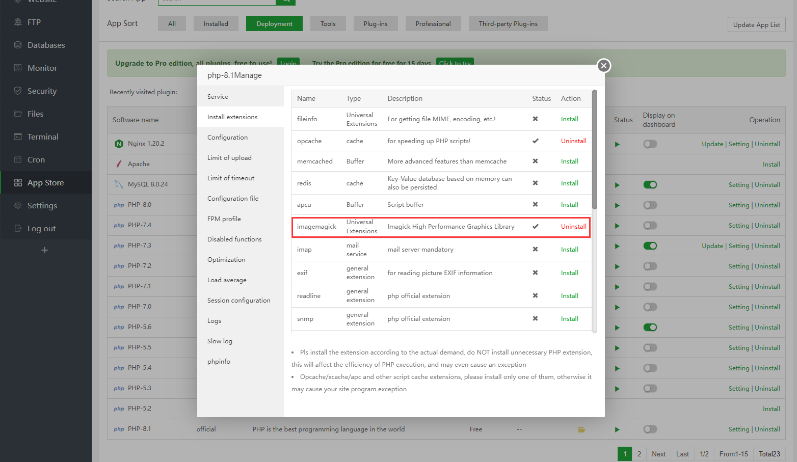 Extensions missing on PHP 8.1 install: Page 2 - aaPanel - Free Hosting control panel. One-click ...
