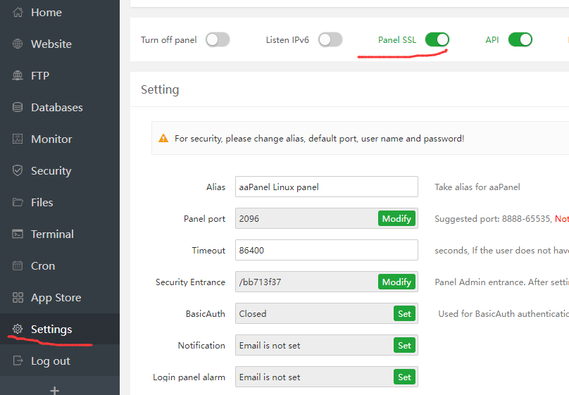 Use Secure access portal page - aaPanel - Free Hosting control panel ...