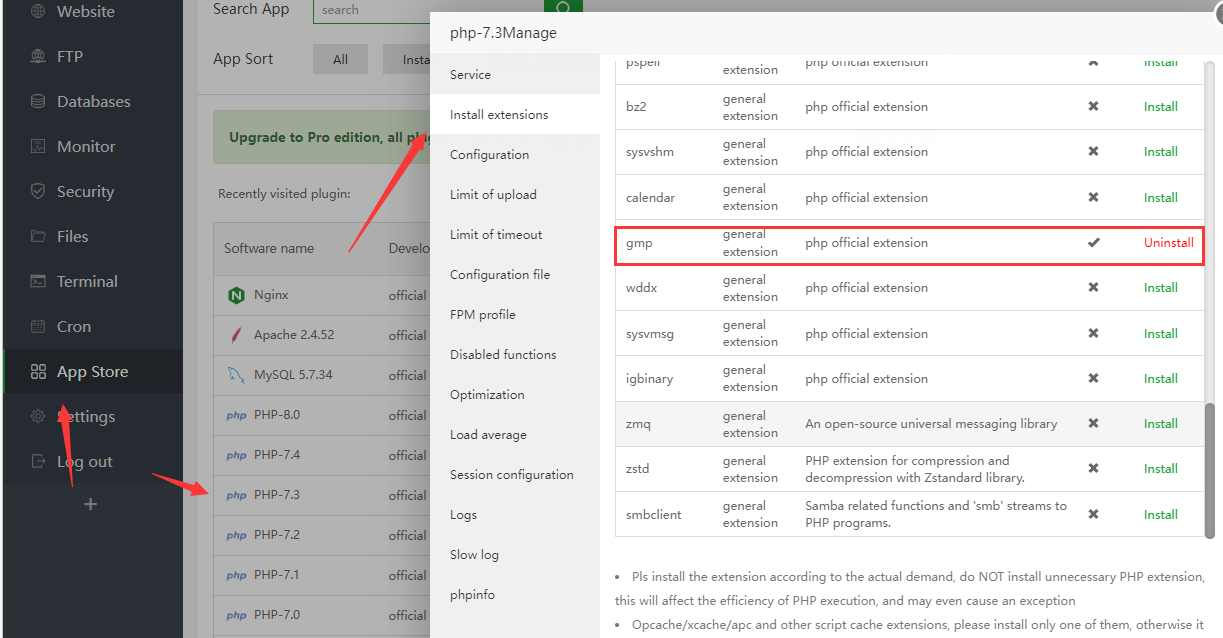 Sir Problem With Php73 Extensiongmp Aapanel Free Hosting Control Panel One Click Lamplemp