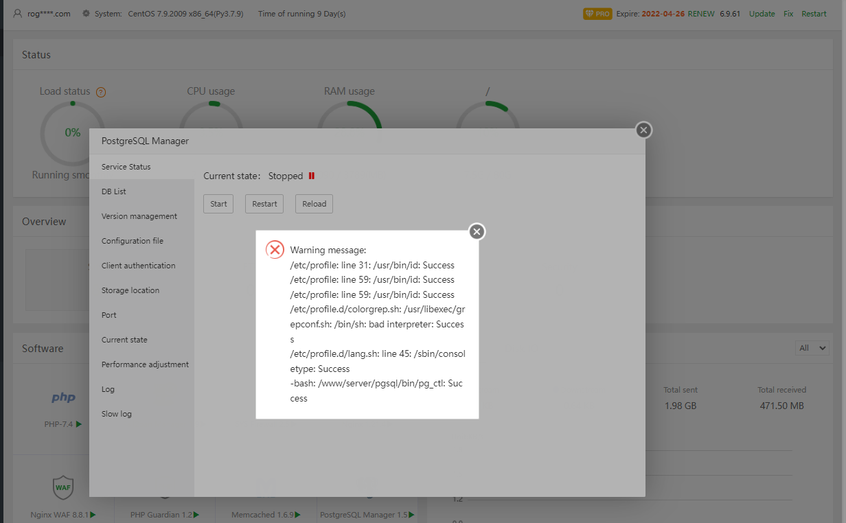 Postgresql Manager Error Aapanel Free Hosting Control Panel One Click Lamplemp