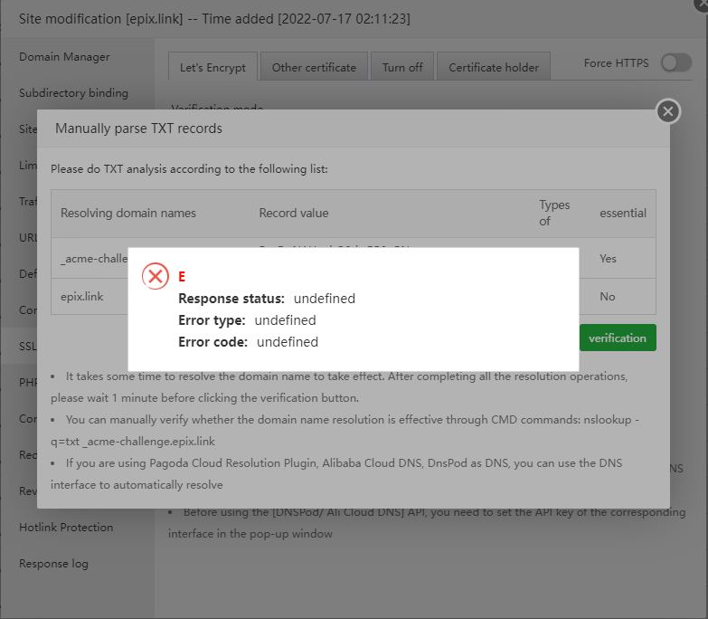 Let's encrypt SSL Error - aaPanel - Free Hosting control panel. One-click LAMP/LEMP.