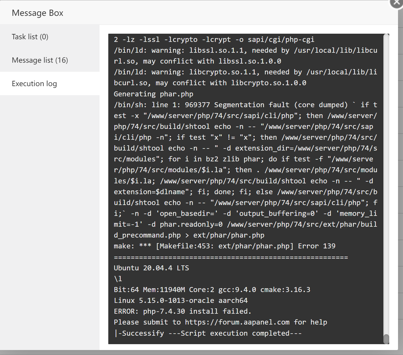 App Store Installation Failed Aapanel Free Hosting Control Panel One Click Lamplemp