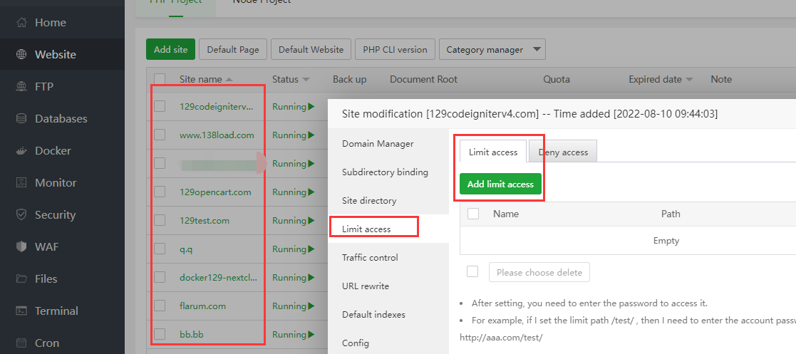 Limit access: error in ...apache/dir_auth/*.conf-file - aaPanel - Free Hosting control panel ...