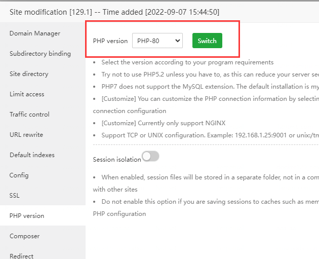 Aapanel Wont Switch Php Version Aapanel Free Hosting Control Panel One Click Lamplemp