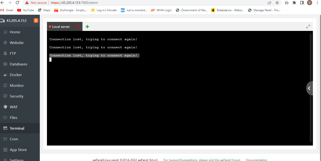 Connection lost, trying to connect again! - aaPanel - Free Hosting ...