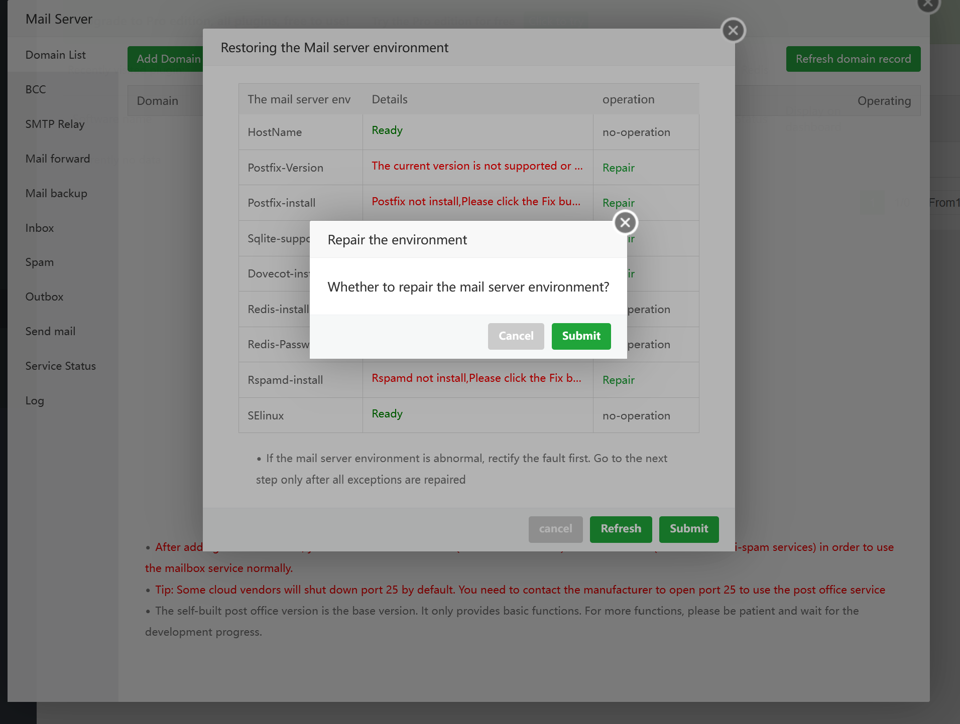 Mail server reinstall not working - aaPanel - Free Hosting control ...