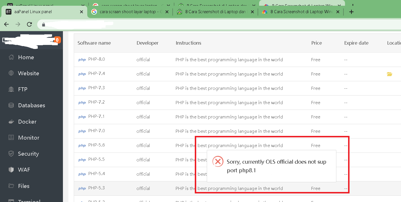 Install Php 81 Ols Eror Aapanel Free Hosting Control Panel One Click Lamplemp