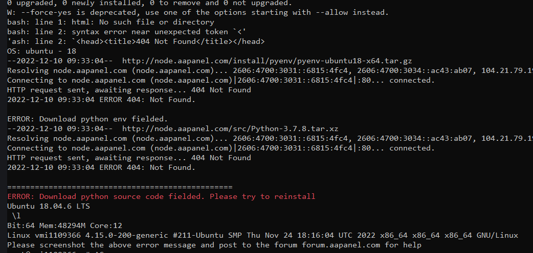 ERROR: Download python source code fielded. - aaPanel - Free Hosting control panel. One-click ...