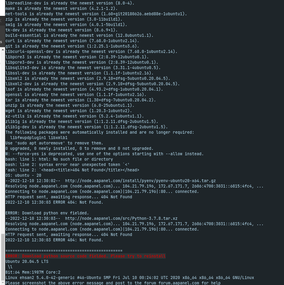 ERROR: Download python source code fielded. - aaPanel - Free Hosting control panel. One-click ...
