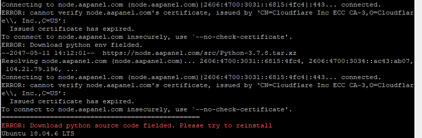 Issued certificate has expired & python source code fielded - aaPanel ...