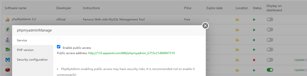 Phpmyadmin Aapanel Free Hosting Control Panel One Click Lamplemp