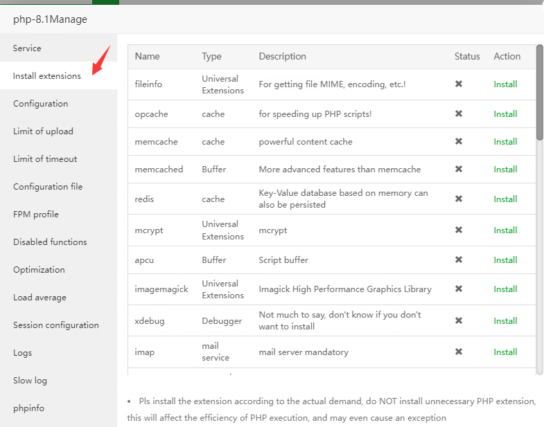 Php 81 Missing Extensions Aapanel Free Hosting Control Panel One Click Lamplemp