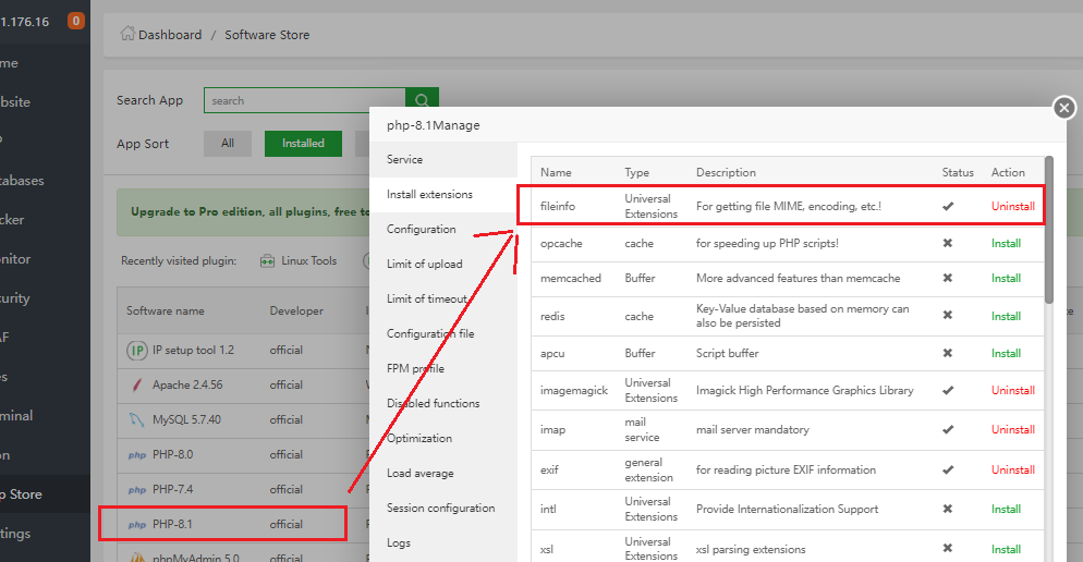 PHP 8.1 and Fileinfo Extension - aaPanel - Free Hosting control panel. One-click LAMP/LEMP.