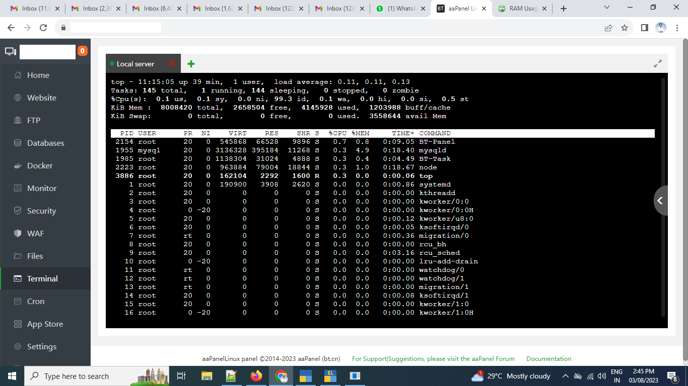 Ram Usage Issue Aapanel Free Hosting Control Panel One Click Lamp