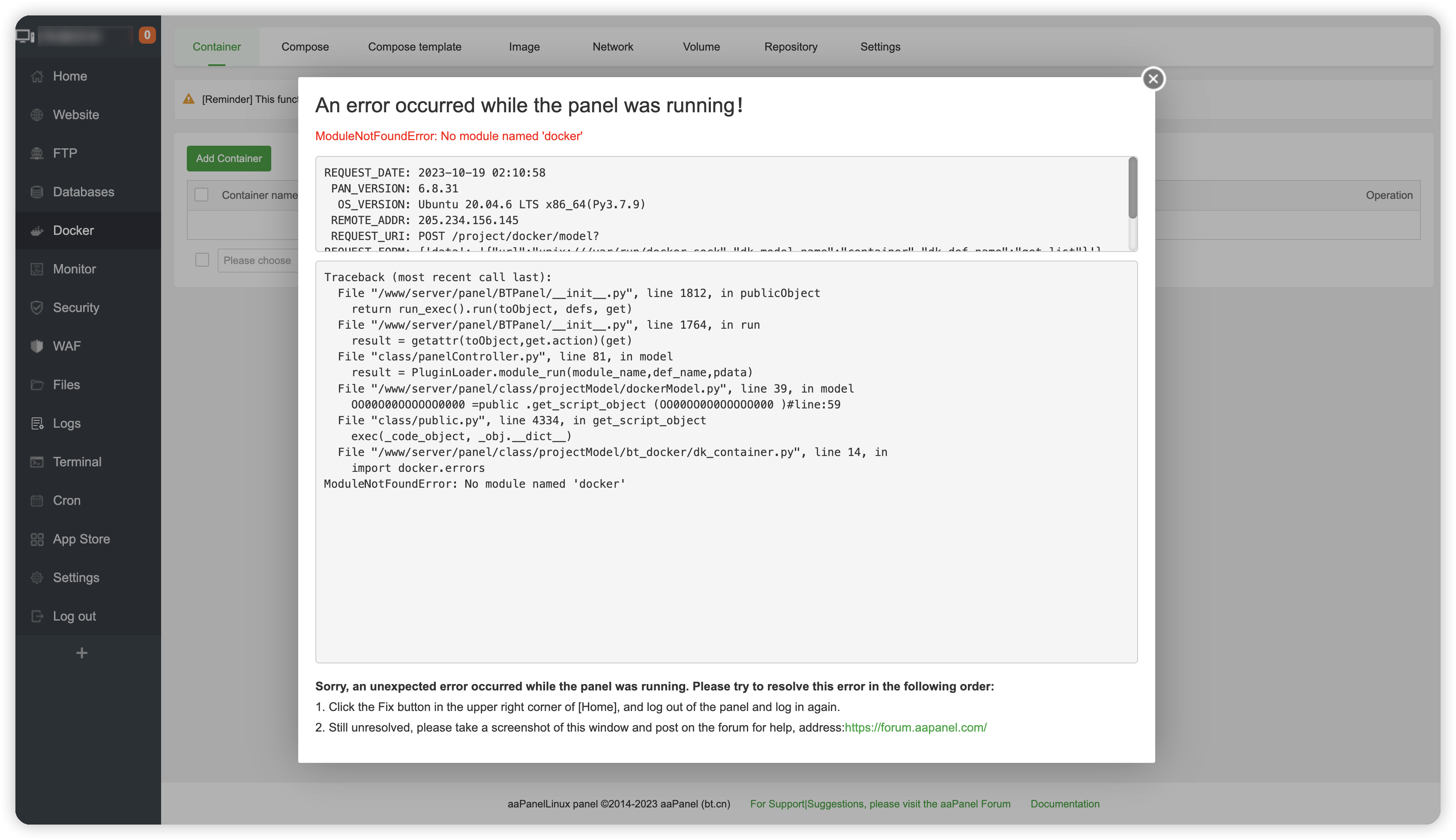 Docker Dont Work Aapanel Free Hosting Control Panel One Click Lamplemp
