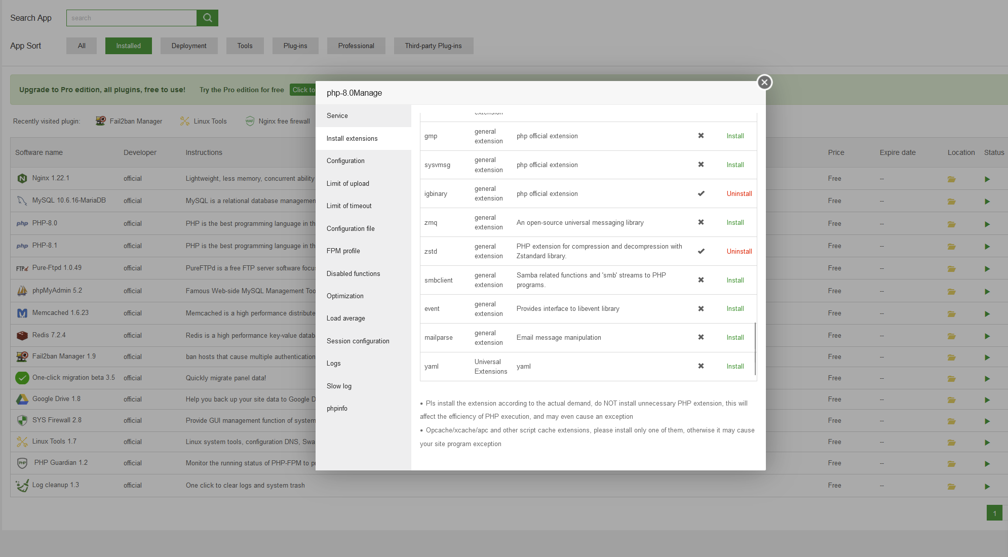 Can Not Uninstall Igbinary Php Extension Aapanel Free Hosting Control Panel One Click Lamp
