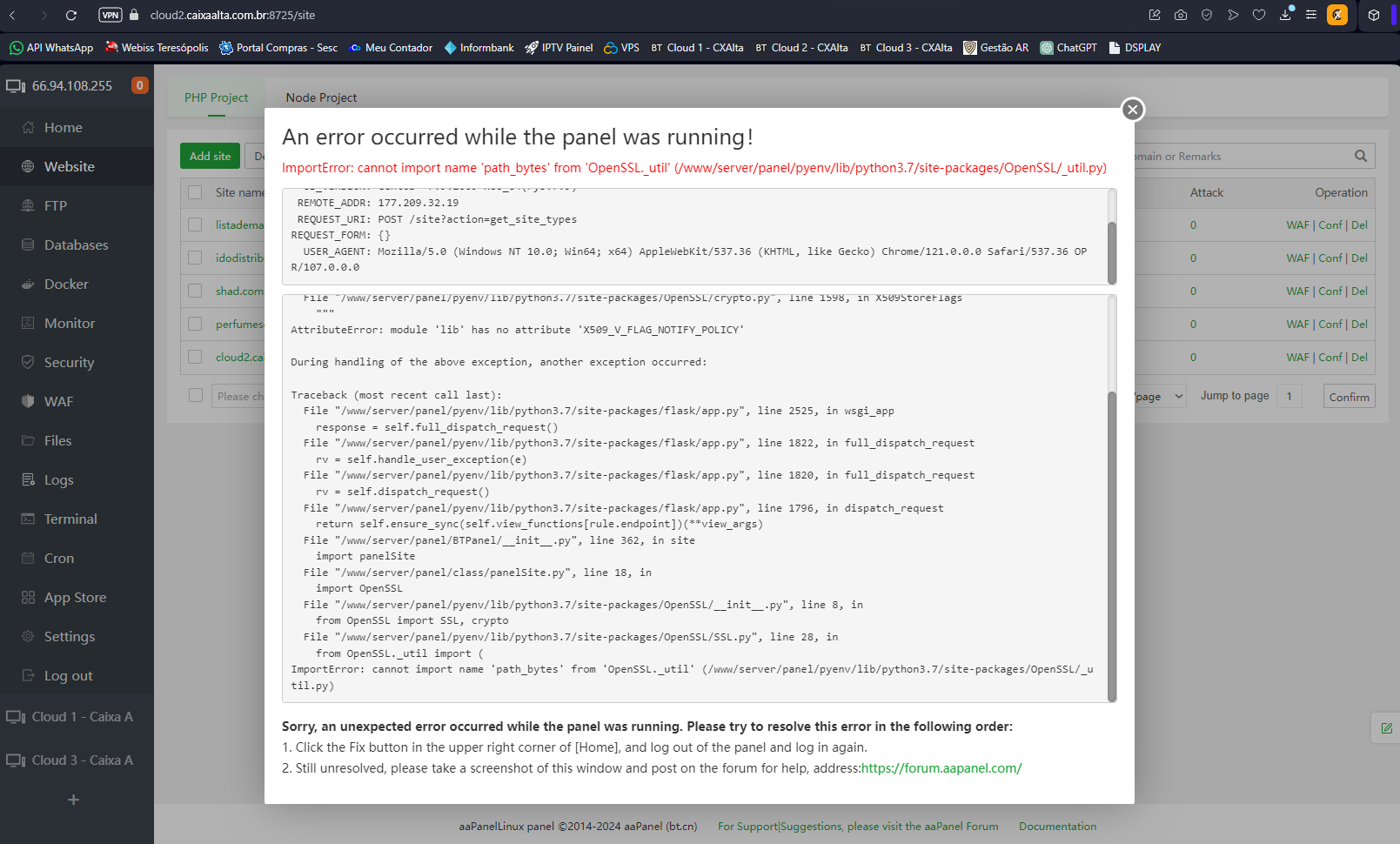 Error after installing php 8.3 - aaPanel - Free Hosting control panel. One-click LAMP/LEMP.