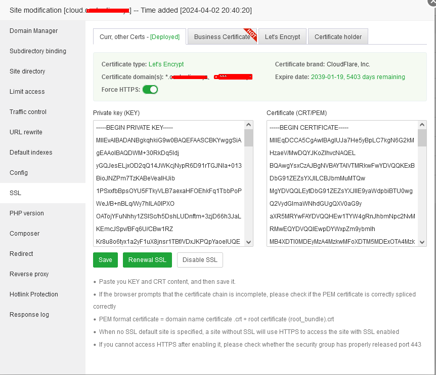 Cloudflare Origin certificate - NET::ERR_CERT_AUTHORITY_INVALID - aaPanel - Free Hosting control ...