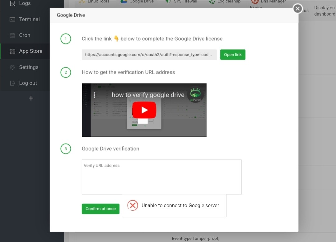 Google Drive Error - aaPanel - Free Hosting control panel. One-click ...