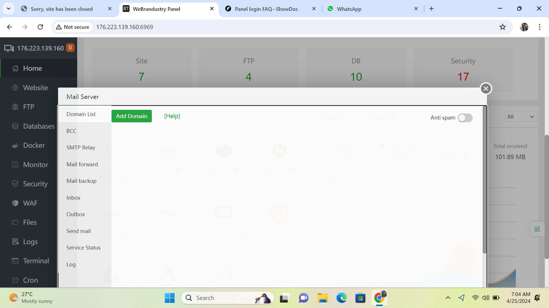 Mail server with blank domain list - aaPanel - Free Hosting control ...