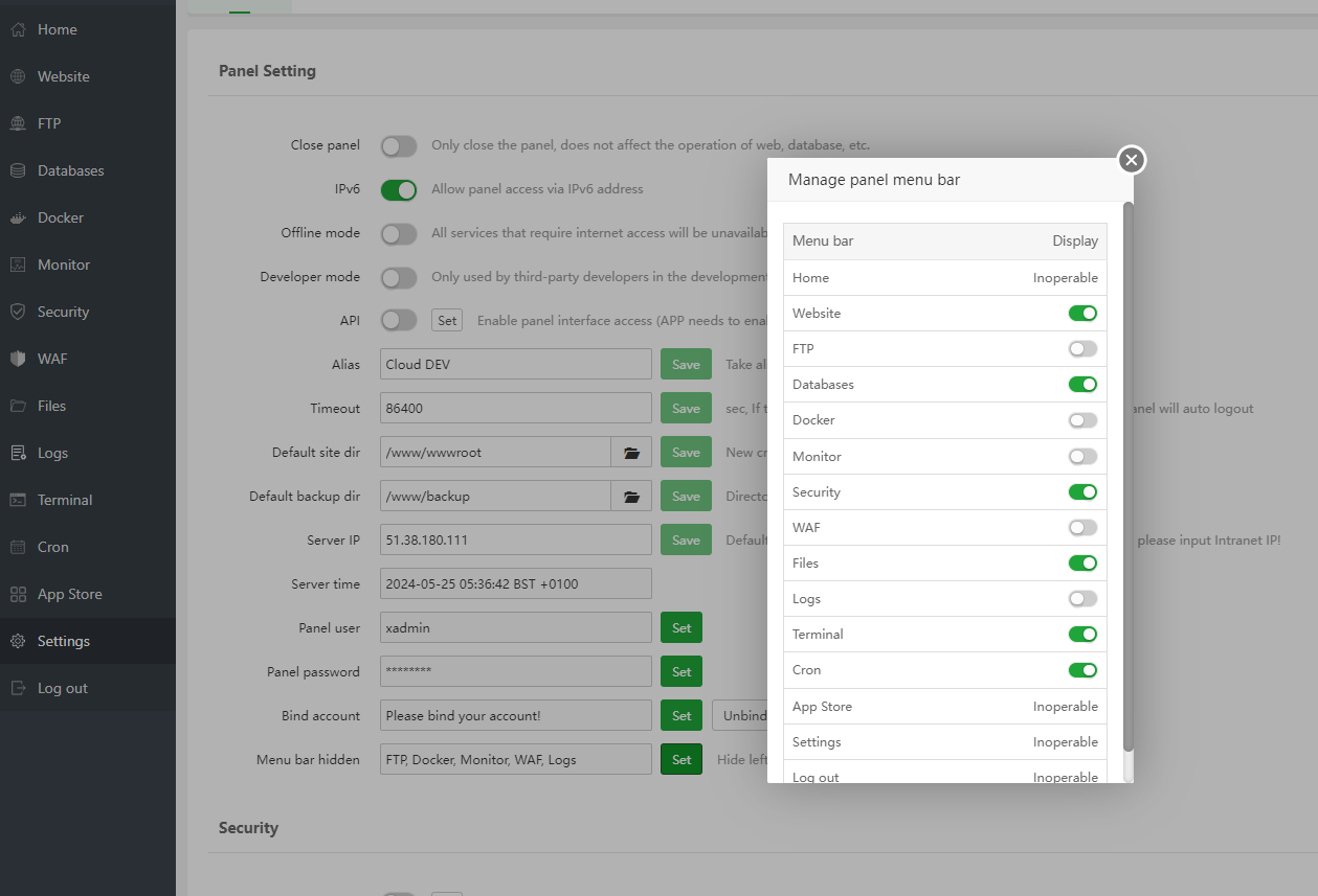 Hide sidebar, Alias and many setting not working on version 7.0.2 - aaPanel - Free Hosting ...