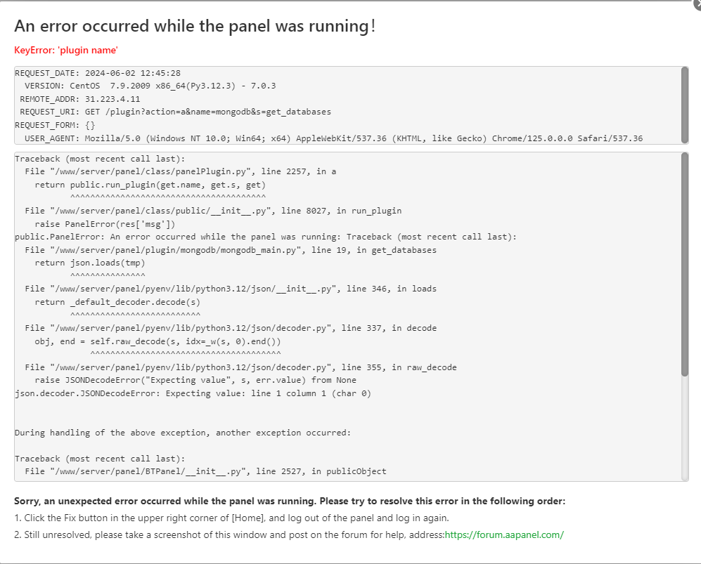 MongoDB Error - aaPanel - Free Hosting control panel. One-click LAMP/LEMP.
