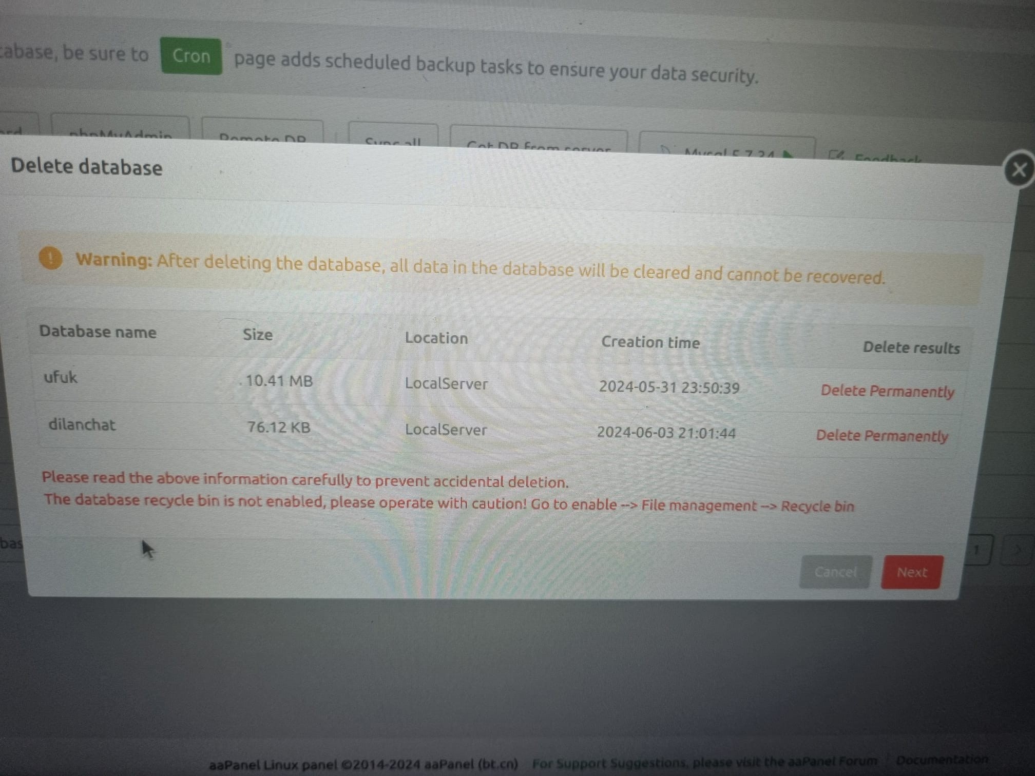 database - aaPanel - Free Hosting control panel. One-click LAMP/LEMP.