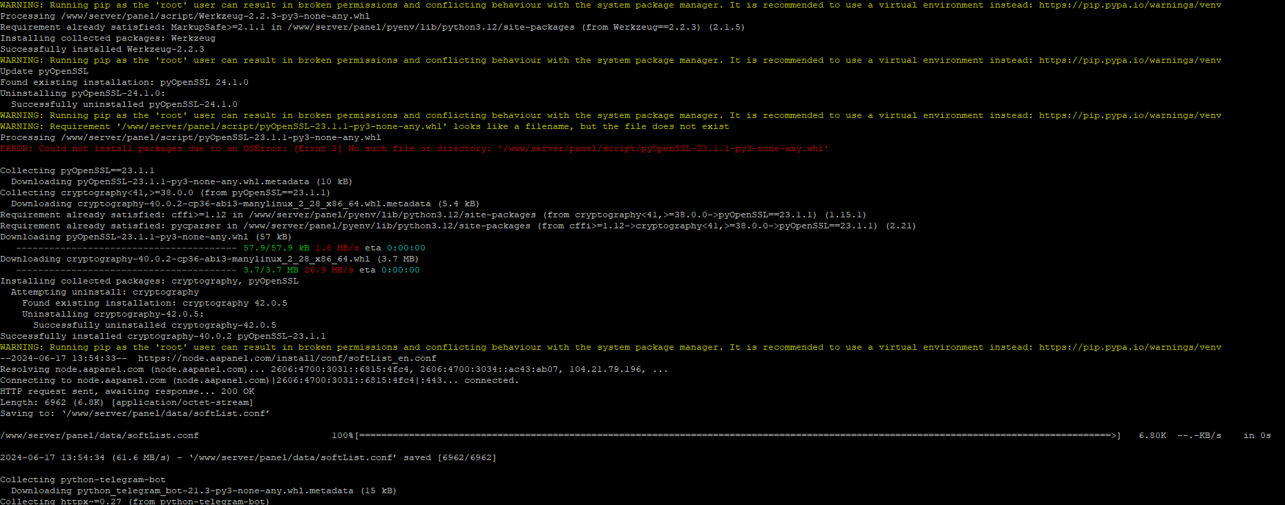 aaPanel Installing pyOpenSSL 23.1.1 - FileNotFoundError - aaPanel - Free Hosting control panel ...
