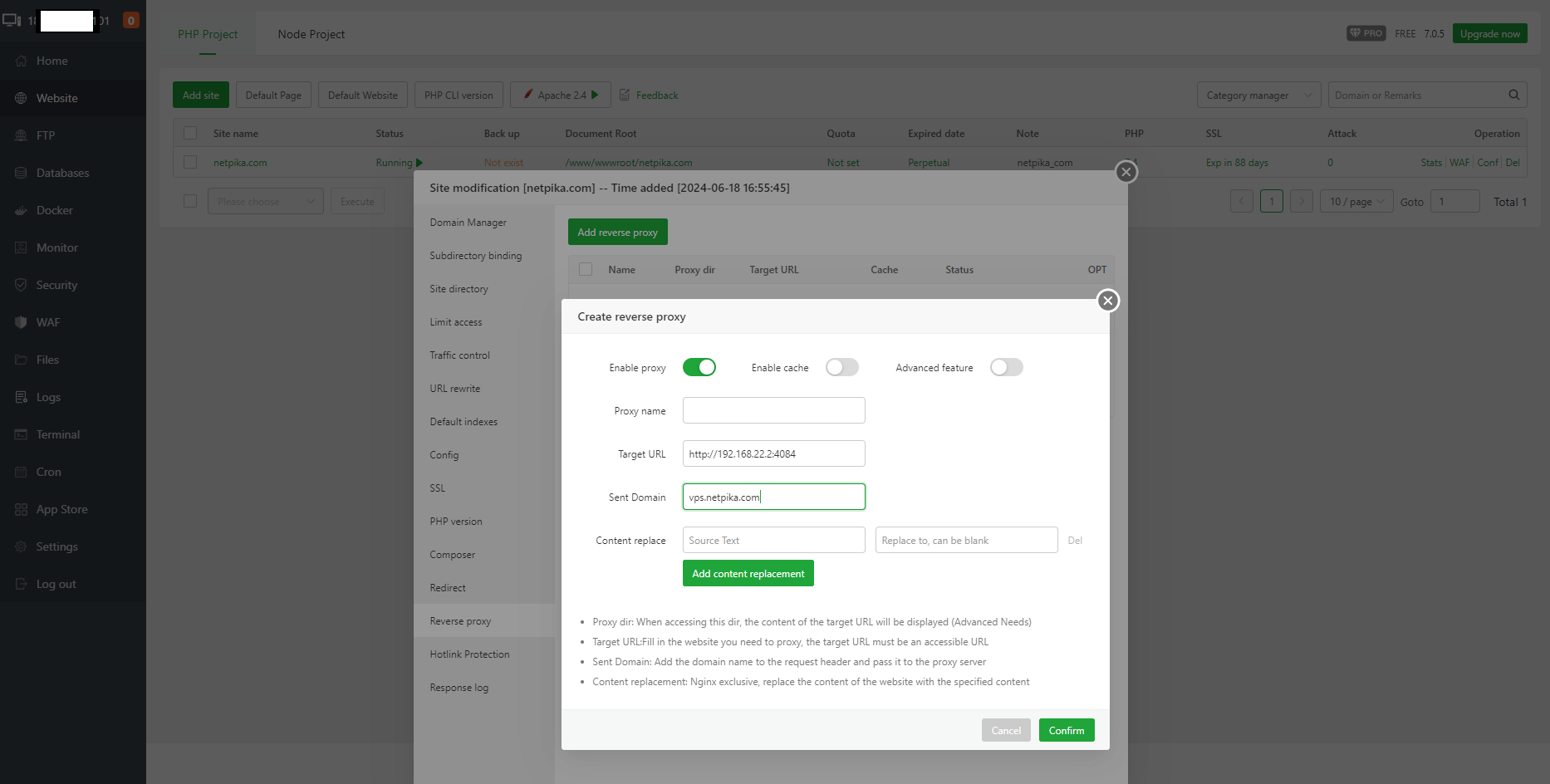 founding reverse proxxxy - aaPanel - Free Hosting control panel. One-click LAMP/LEMP.