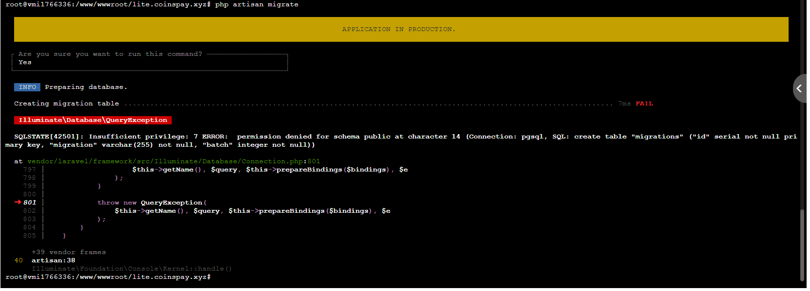Permission Denied Error When Running Laravel Migration PostgreSQL - aaPanel - Free Hosting ...
