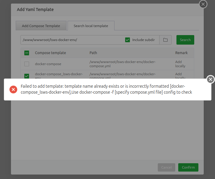 Failed to add template: template name already exists or is incorrectly formatted - aaPanel ...