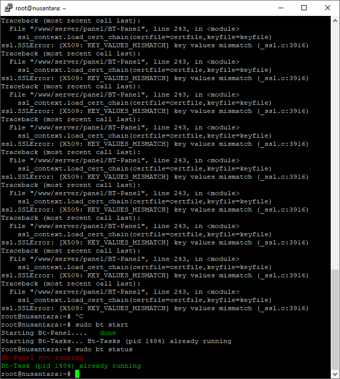 Bt-Panel not running - aaPanel - Free Hosting control panel. One-click LAMP/LEMP.