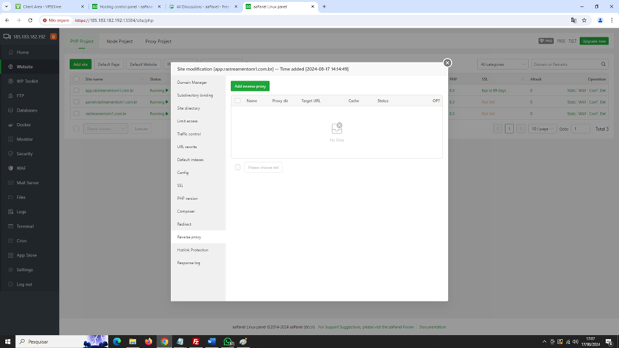 Erro Reverse Proxy Aapanel Free Hosting Control Panel One Click Lamplemp
