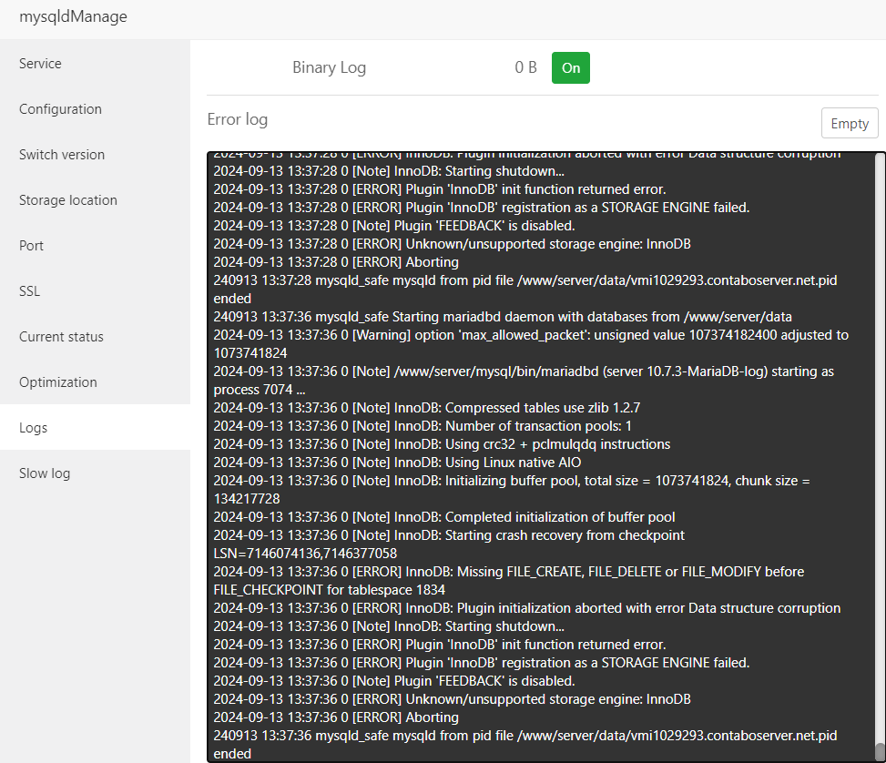 can't start mySQL - aaPanel - Free Hosting control panel. One-click LAMP/LEMP.