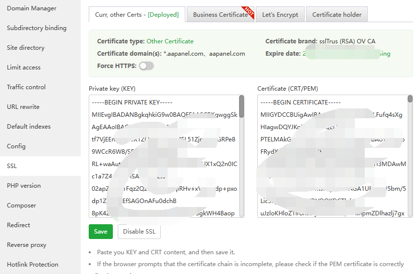 Unable To Install Ssl Certificates Aapanel Free Hosting Control Panel One Click Lamplemp