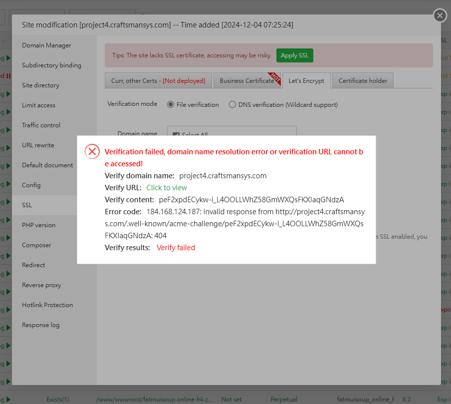 SSL NOT WORKING - aaPanel - Free Hosting control panel. One-click LAMP/LEMP.